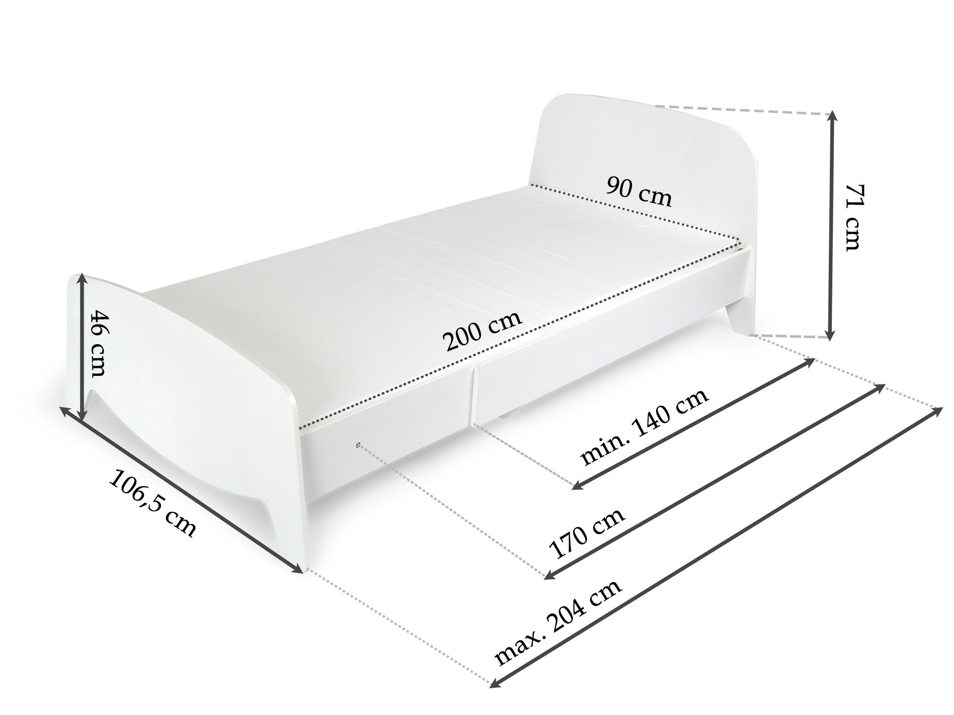 Lit d'enfant moderne extensibles avec matelas 140/90 Couleur Blanche ...